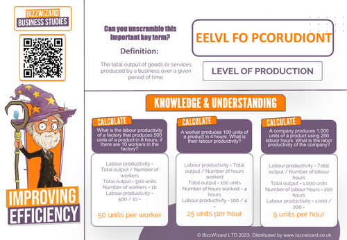 Improving Efficiency - FREE Worksheet & Youtube Video - GCSE Business Studies | Teaching Resources