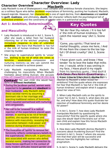Lady Macbeth Revision Questions | Teaching Resources