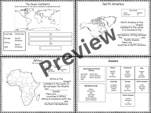 World Map with Countries Worksheets | 7 Continents and 5 Oceans Blank ...
