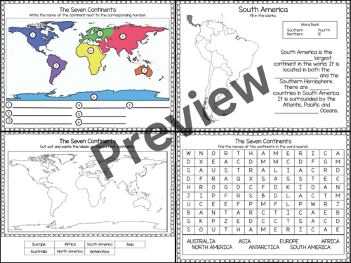 World Map with Countries Worksheets | 7 Continents and 5 Oceans Blank ...
