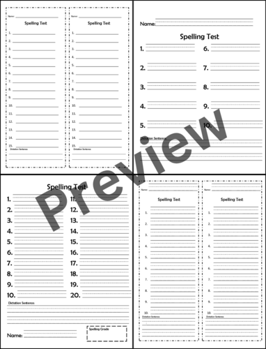 Spelling Test Paper Template 10, 15 and 20 Words with Handwriting Lines ...