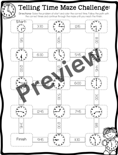 Telling Time the Hour and Half Hour Games and Mazes | For Pre K, K ...