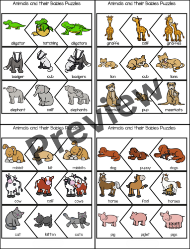 Animals and their Babies Puzzles - Worksheets | Animal Science Unit | k ...