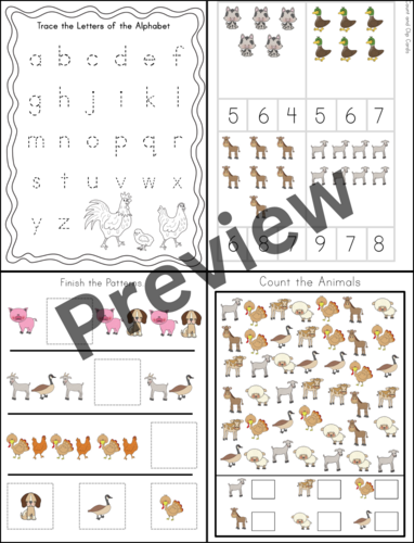Farm Animals Math and Literacy Worksheets and Activities Pack | Spring ...