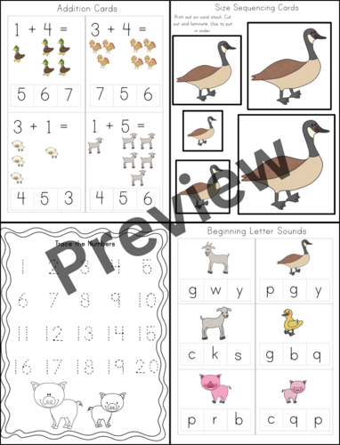 Farm Animals Math and Literacy Worksheets and Activities Pack | Spring ...
