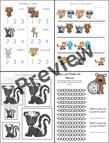Forest Animals Math and Literacy Worksheets Pack | Woodland Animals | K ...