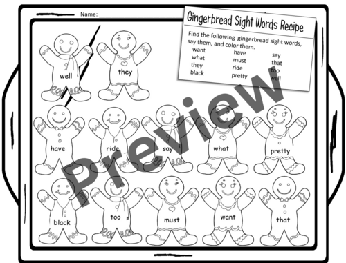 Gingerbread Sight Words | Color By Sight Words | Winter Activities For ...