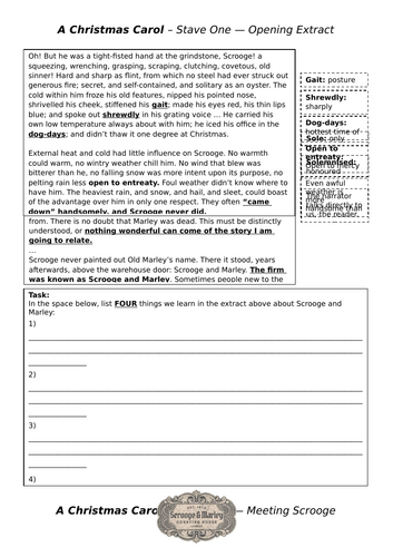 A Christmas Carol LA Extract Booklet (STAVE 1) | Teaching Resources