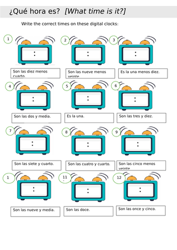Qué hora es (Telling the time) in Spanish - Digital Clocks | Teaching ...