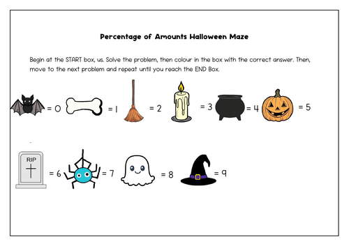 Interactive Halloween Math Activity: Percentage of Amounts Maze for ...