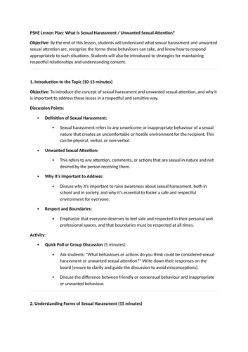 PSHE - What is Sexual Harassment / Unwanted Sexual Attention? Lesson ...