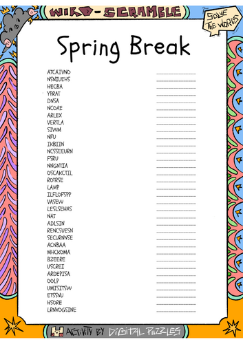 Spring Break Word scramble Puzzle Worksheet Activity | Teaching Resources