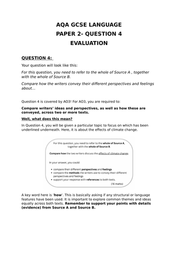 AQA GCSE LANGUAGE - P2 Q4 intervention booklet | Teaching Resources