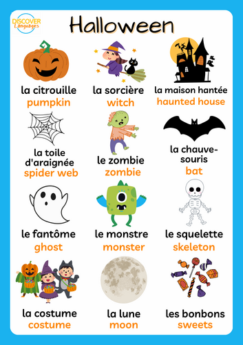 French Halloween Vocabulary Poster Worksheet and Wordsearch Activity ...