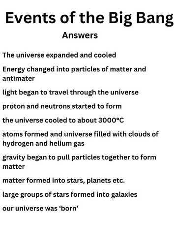 Events of the Big Bang Theory | Teaching Resources
