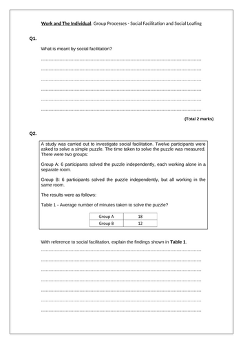 Oxford AQA A Level Psychology: SOCIAL FACILITATION & SOCIAL LOAFING [3. ...