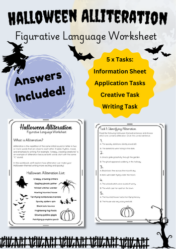 Halloween Alliteration English Figurative Language Worksheet | Teaching ...