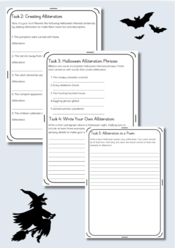 Halloween Alliteration English Figurative Language Worksheet | Teaching ...
