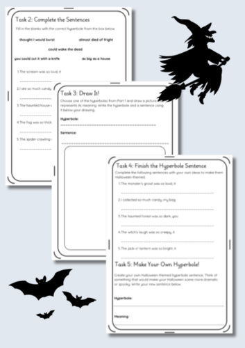 Halloween Hyperbole English Figurative Language Worksheet | Teaching ...