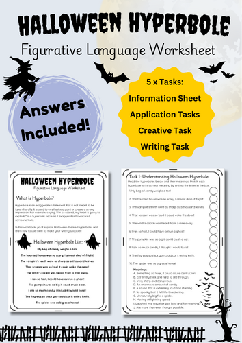Halloween Hyperbole English Figurative Language Worksheet | Teaching ...