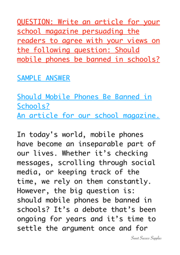 GCSE English Language: Should mobile phones be banned in schools ...