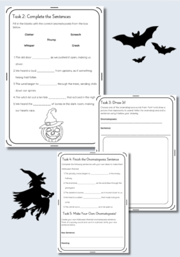 Halloween Onomatopoeia English Figurative Language Worksheet | Teaching ...