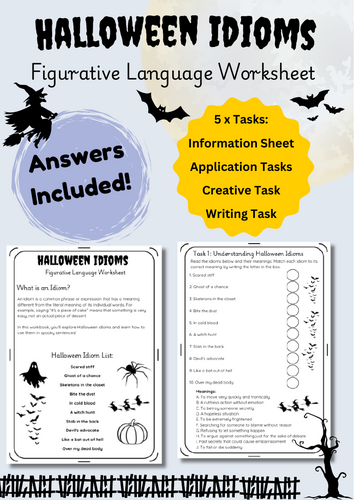 Halloween Idioms English Figurative Language Worksheet | Teaching Resources