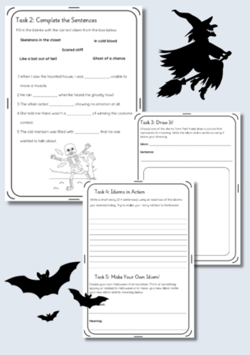 Halloween Idioms English Figurative Language Worksheet | Teaching Resources
