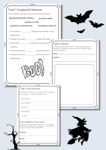 Halloween Simile English Figurative Language Worksheet | Teaching Resources