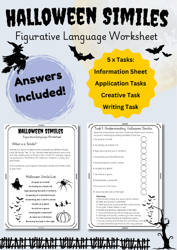 Halloween Simile English Figurative Language Worksheet | Teaching Resources