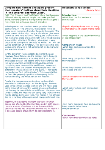 Scheme of Work - Identity Poetry analysis and comparison unit Year 8 9 ...