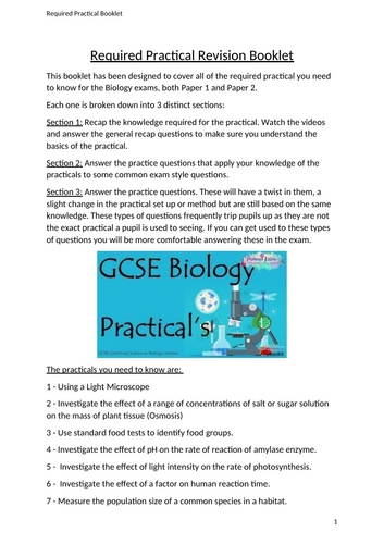 Biology Required Practical Revision Booklet AQA GCSE Foundation ... Biology Required Practical Revision Booklet AQA GCSE Foundation ...