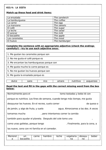 KS3/4 Spanish: La vida sana worksheets | Teaching Resources