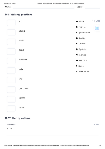 Theme 1 - GCSE French AQA - 14 Lessons | Teaching Resources