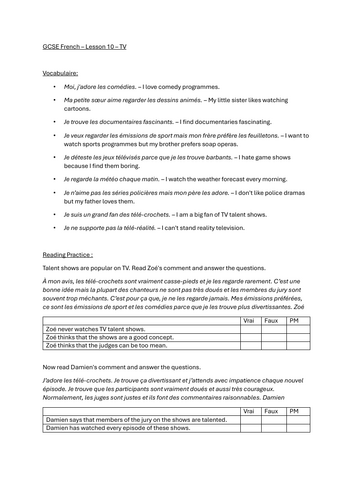 Theme 1 - GCSE French AQA - 14 Lessons | Teaching Resources