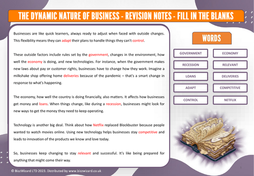 The Dynamic Nature of Business - FREE Revision Word Fill & Youtube ...