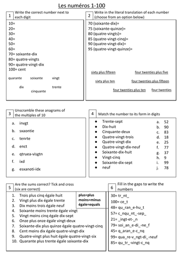 Les numéros 1-100 drilling worksheet- numbers in French | Teaching ...
