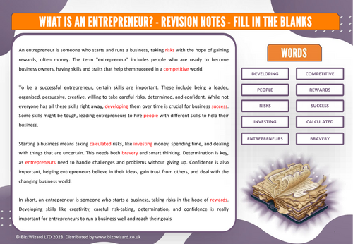 What is an Entrepreneur? - FREE Revision Word Fill & Youtube Video ...