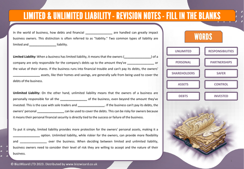 Limited & Unlimited Liability - FREE Revision Word Fill & Youtube Video ...