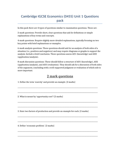 GCSE Economics Unit 1 - Complete Unit Pack + Answer Pack (Exam based ...