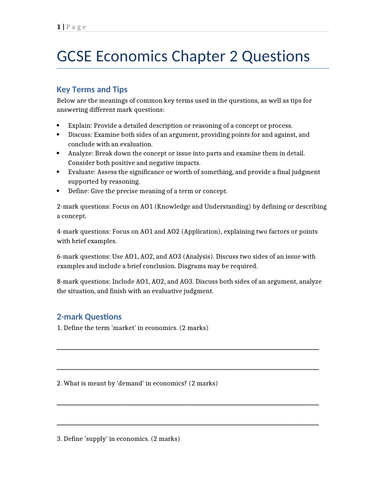 GCSE Economics Unit 2 - Complete Unit Pack + Answer Pack (Exam based ...