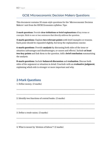 GCSE Economics Unit 3 - Complete Unit Pack + Answer Pack (Exam based ...