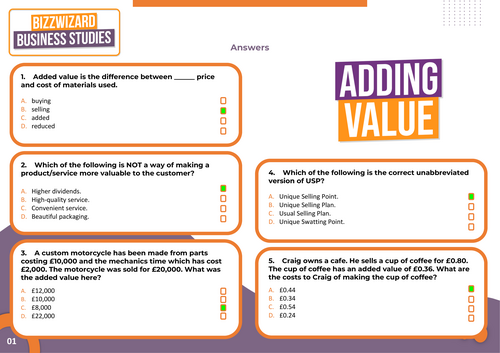 Adding Value - FREE Multiple-Choice Quiz & Youtube Video - GCSE Business Studies | Teaching ...
