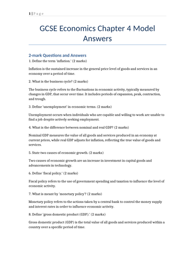 GCSE Economics Unit 4 - Complete Unit Pack + Answer Pack (Exam based ...