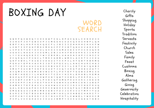 Boxing Day Word Search Puzzle | Teaching Resources