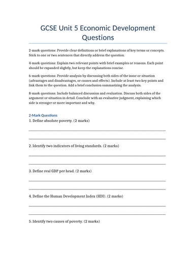 GCSE Economics Unit 5 - Complete Unit pack + Answer Pack (exam based ...