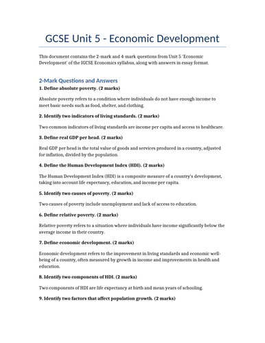 GCSE Economics Unit 5 - Complete Unit pack + Answer Pack (exam based ...