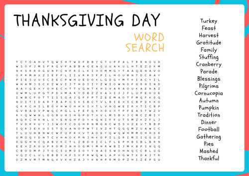 Thanksgiving Day Word Search Puzzle | Teaching Resources