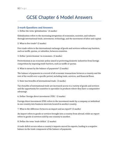 GCSE Economics Unit 6 - Complete question and answer pack - Exam Format ...