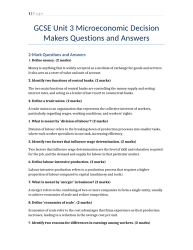 GCSE Economics - All Units (1-6) Student Work Packs + Answer booklets ...